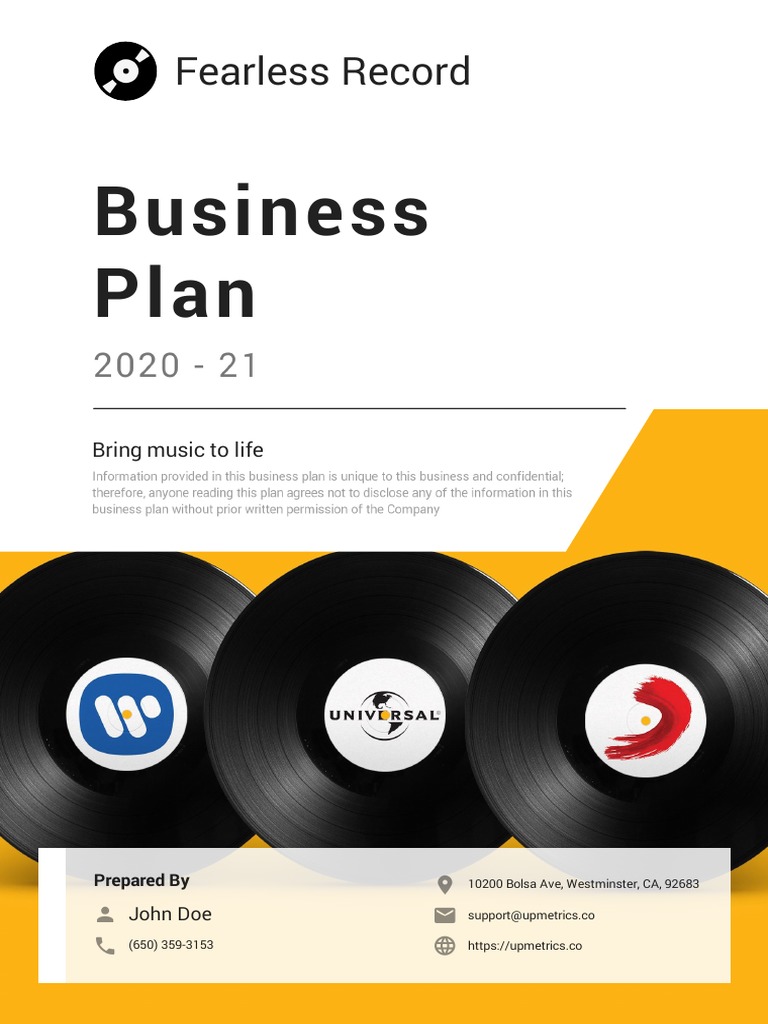 Record Label Business Plan Example | PDF | Gross Margin | Startup Company