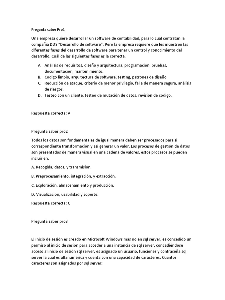 Pregunta Saber | PDF | Servidor SQL de Microsoft | Bases de datos