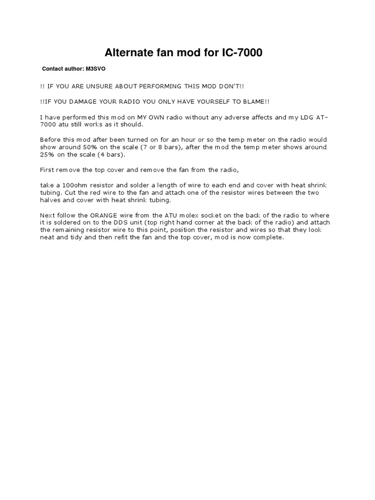 IC7000 All Mods | PDF | Technology & Engineering