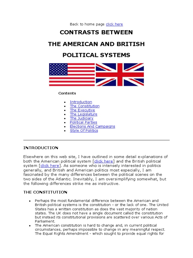 Contrasts Between The American and British Political Systems | PDF