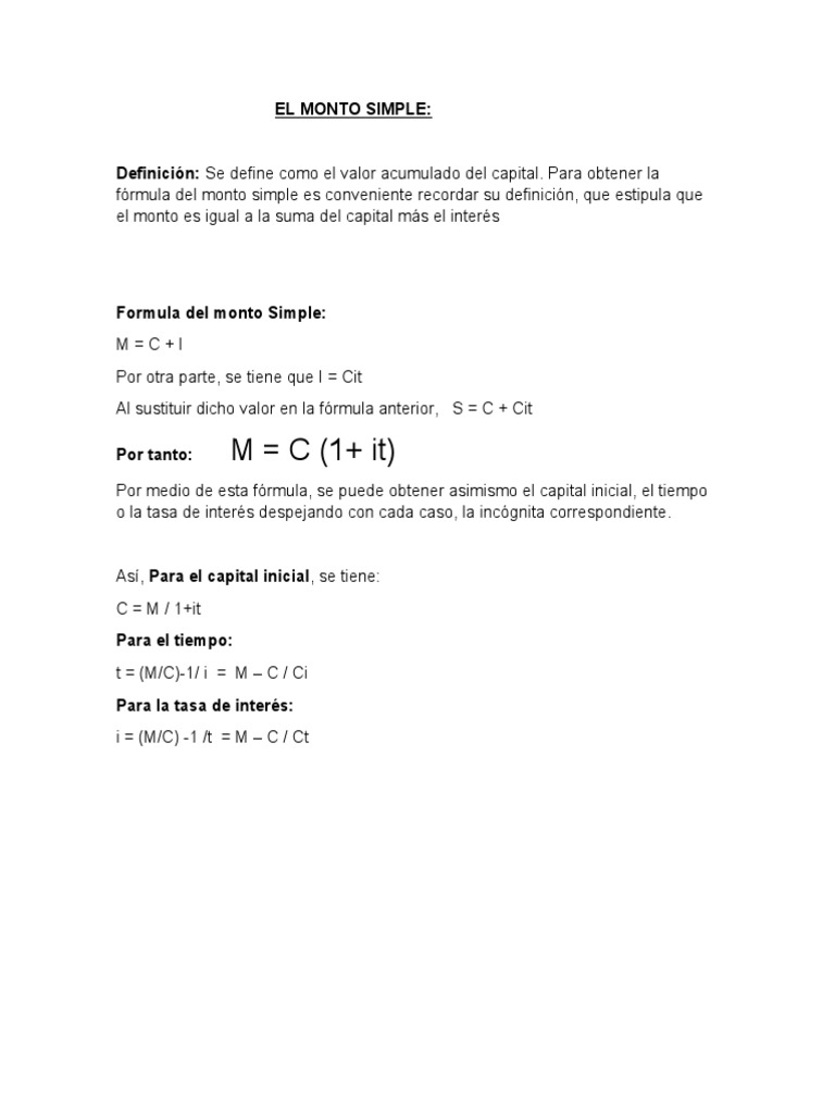 Fórmula del Monto Simple en Contabilidad | PDF | Métodos y materiales ...