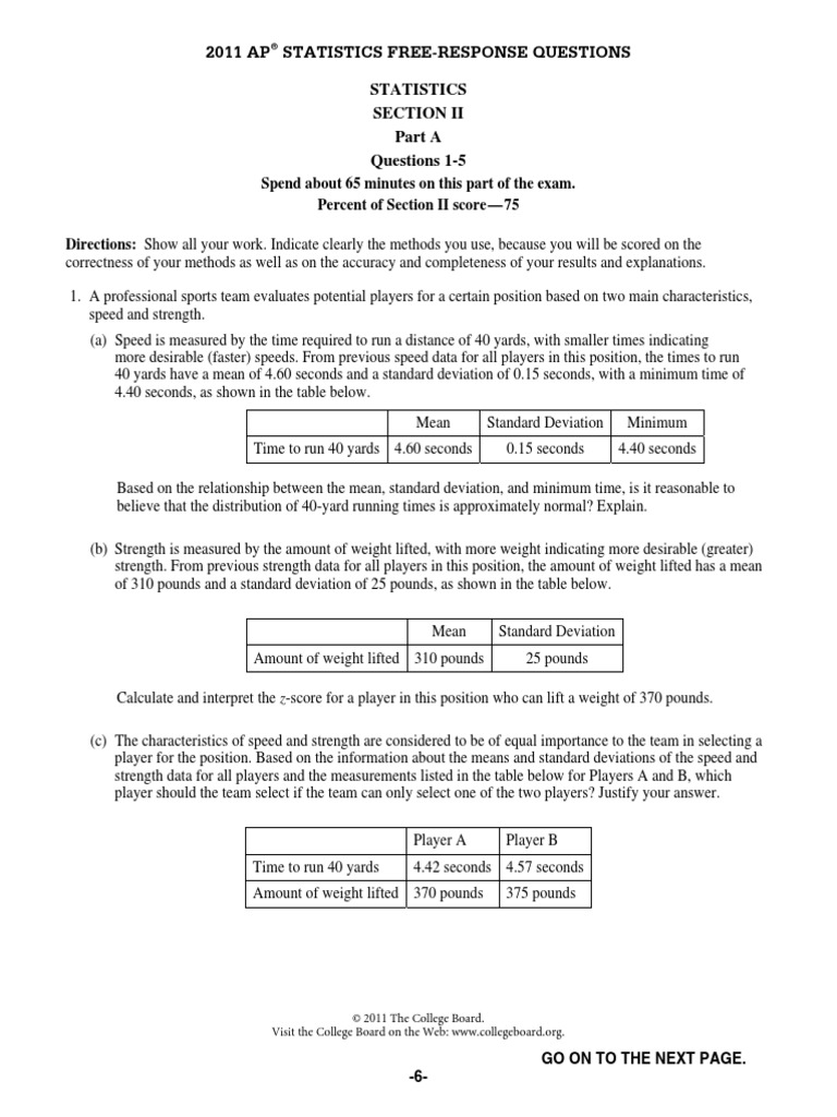 2011 AP Statistics Free-Response Questions | PDF | Standard Deviation ...
