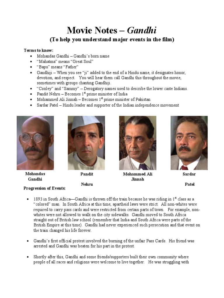 Movie Notes - Gandhi: (To Help You Understand Major Events in The Film ...