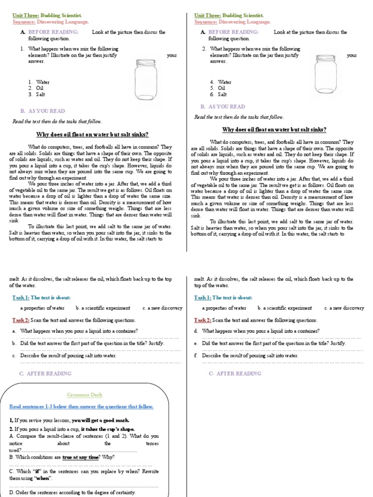 Budding Scientist - Before & After Reading (Adapted) | PDF | Density ...