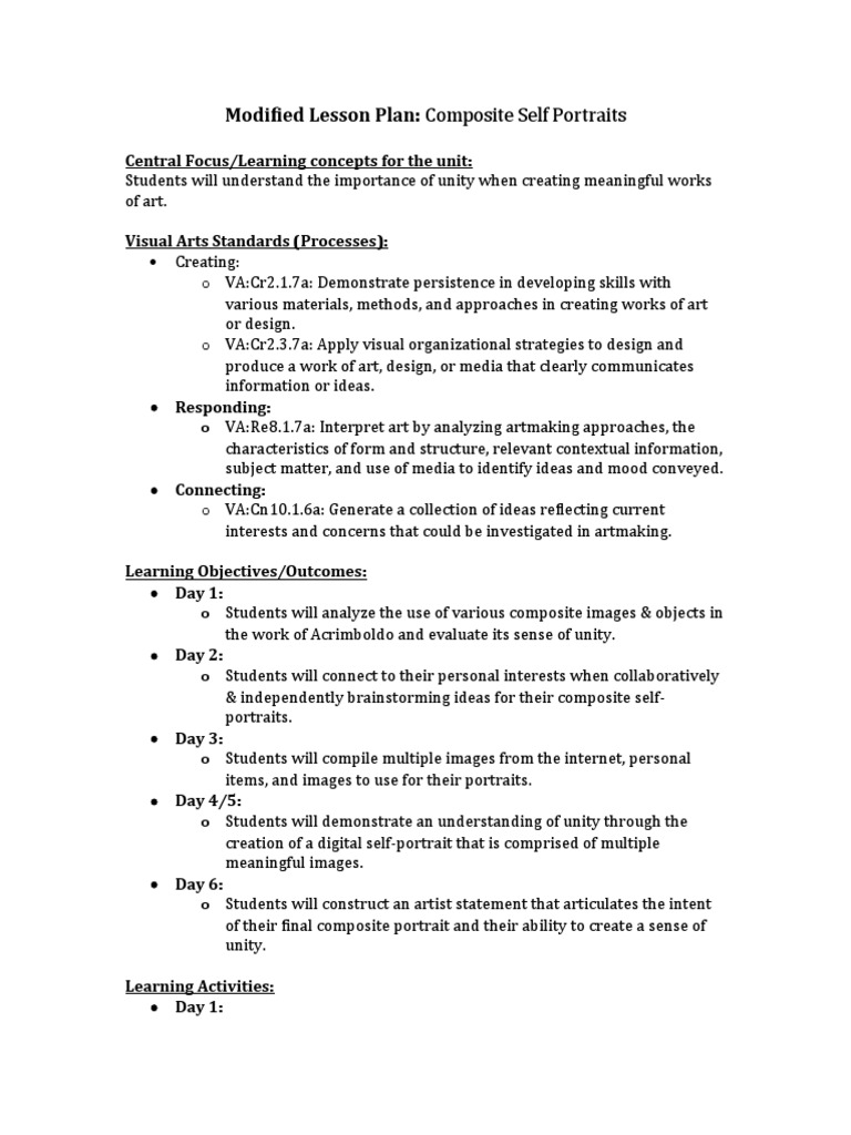 Modified Lesson Plan: Composite Self Portraits | PDF | Idea | Brainstorming