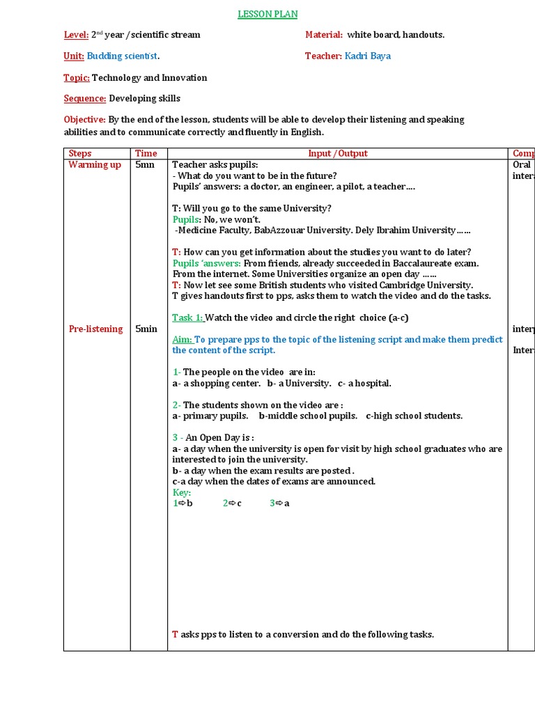 Budding Scientist Kadri Baya: Level: Material: Unit: Teacher: Topic: Sequence: Objective | PDF ...