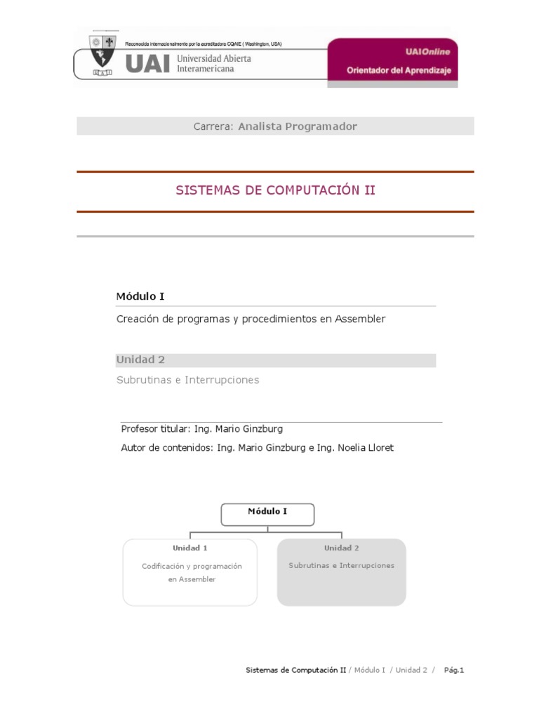 SUBRUTINAS e INTERRUPCIONES | PDF | Lenguaje ensamblador | Programa de computadora