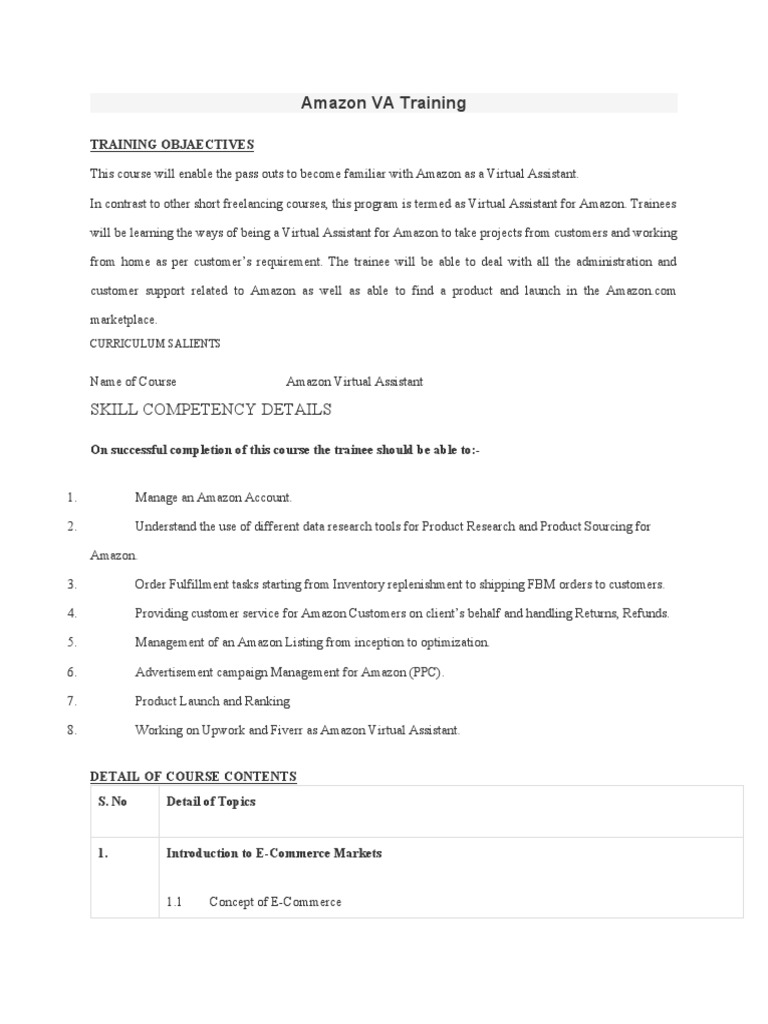 Amazon VA Training Course Overview | PDF | E Commerce | Business