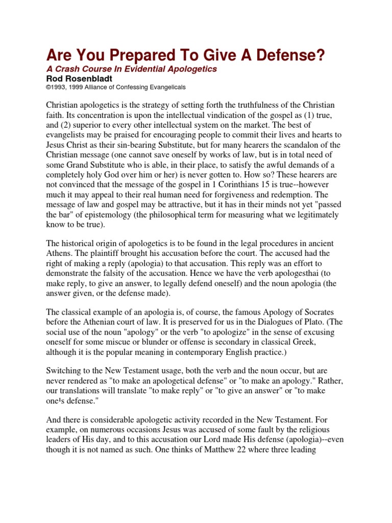 Are You Prepared To Give A Defense | PDF | Christian Apologetics ...