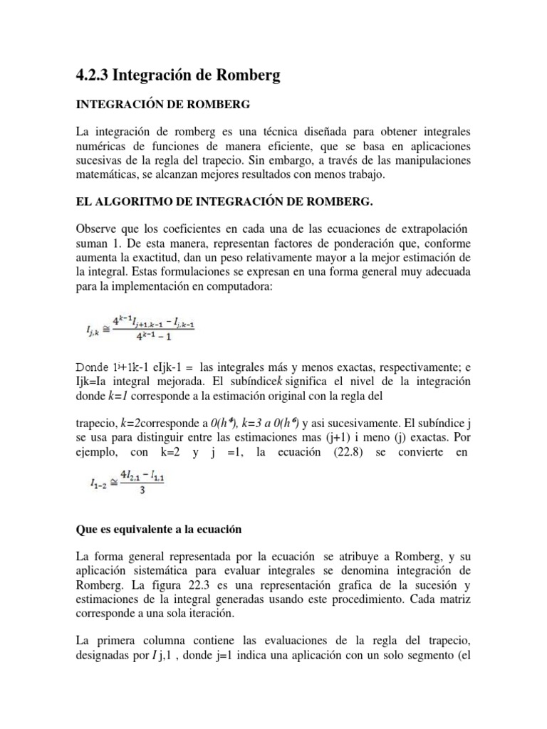 Integración Numérica: Método Romberg | PDF | Integral | Ecuaciones