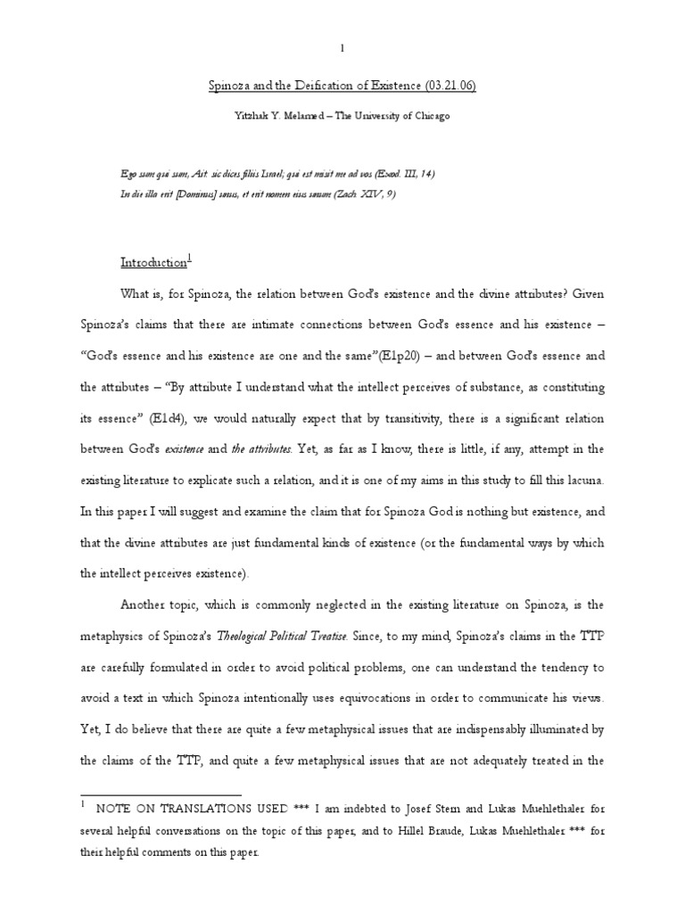 Yitzhak Y. Melamed Spinoza and The Deification of Existence | PDF ...