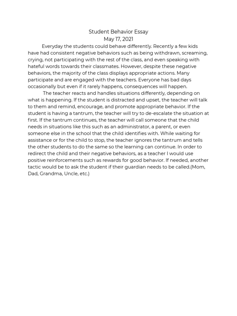 Student Behavior Essay | PDF | Career & Growth | Self-Improvement