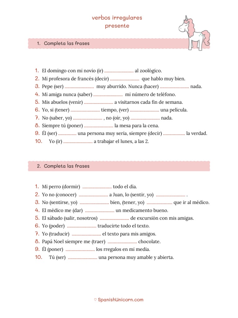 Verbos Irregulares Ejercicios Presente | PDF