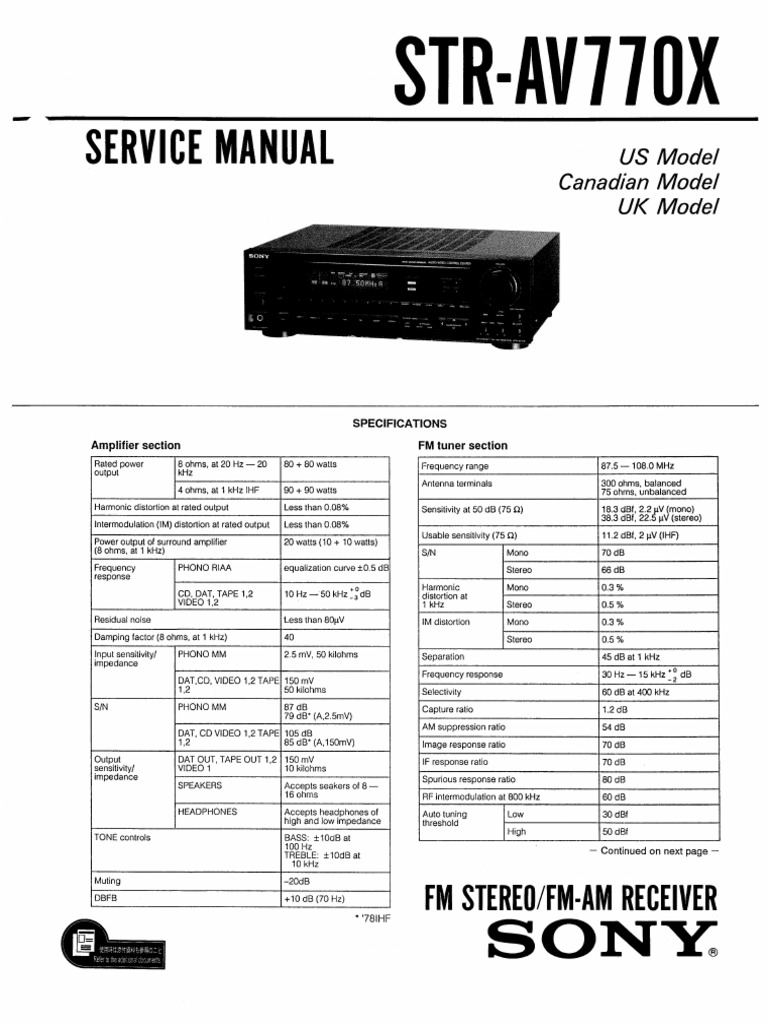Sony Str-Av770x | PDF