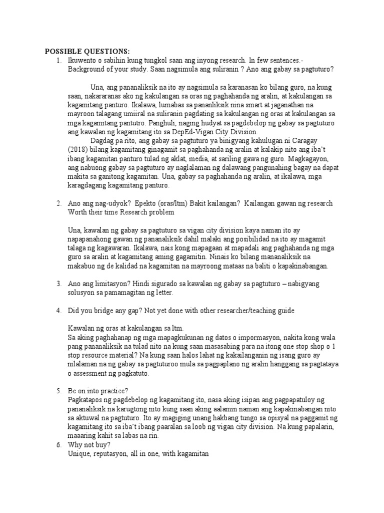 Possible Questions | PDF