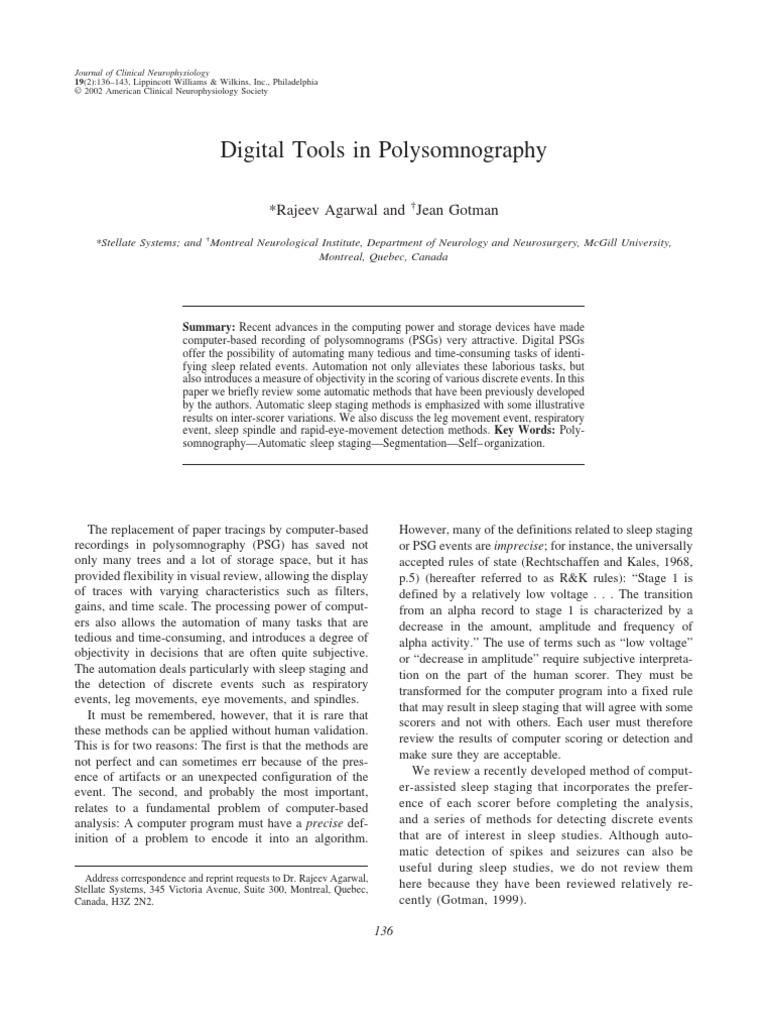 Digital Tools in Polysomnography: Rajeev Agarwal and Jean Gotman | PDF ...