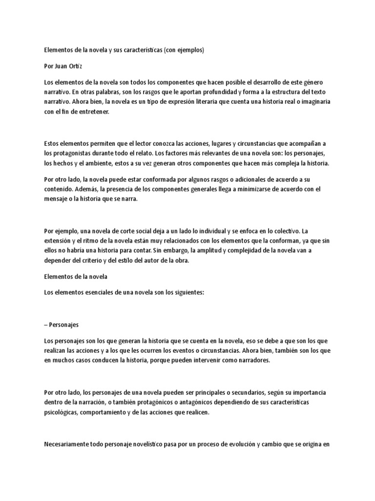 Elementos de La Novela y Sus Características (Con Ejemplos) | PDF ...