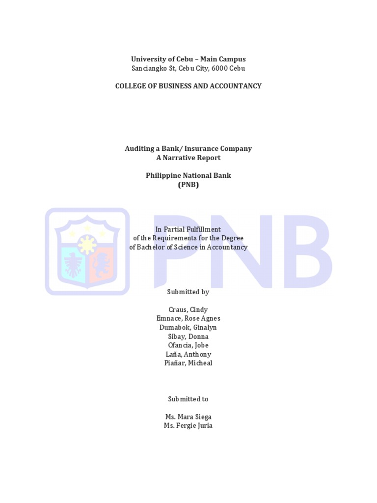 FINAL Narrative Report Philippine National Bank | PDF | Internal ...