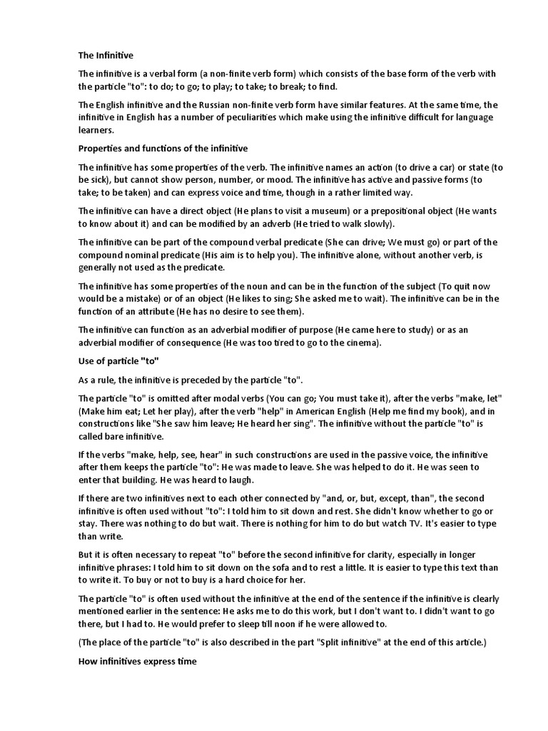The Infinitive | PDF | Verb | Predicate (Grammar)