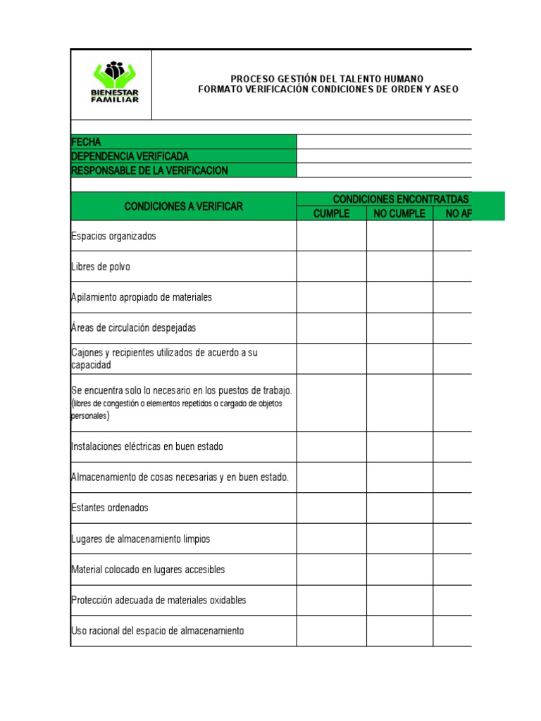 Formato Inspeccion de Orden y Aseo | PDF