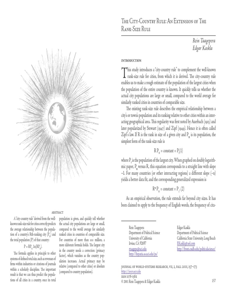 The City-Country Rule - An Extension of The Rank Size Rule | PDF ...