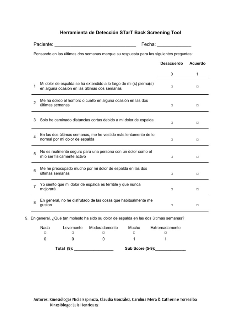Herramienta STarT Back Screening | PDF