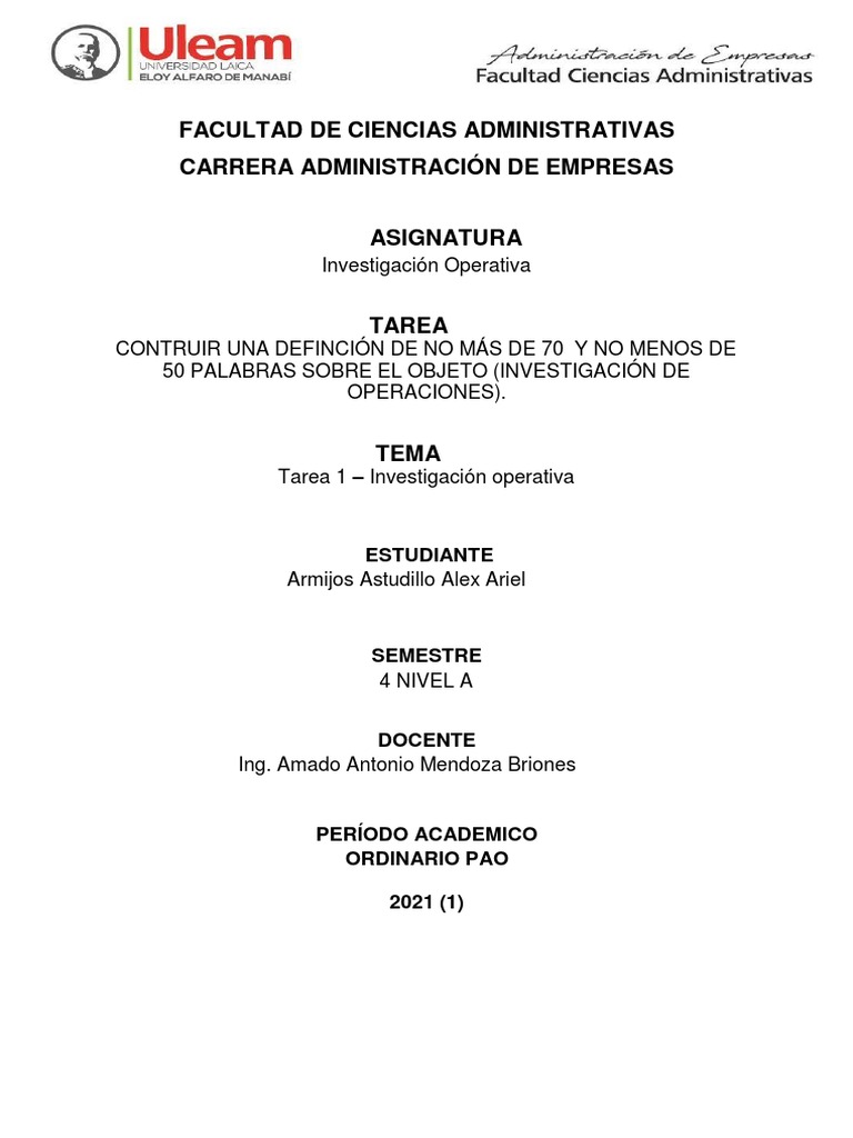 Investigacion Operativa Tarea 1 Alex | PDF