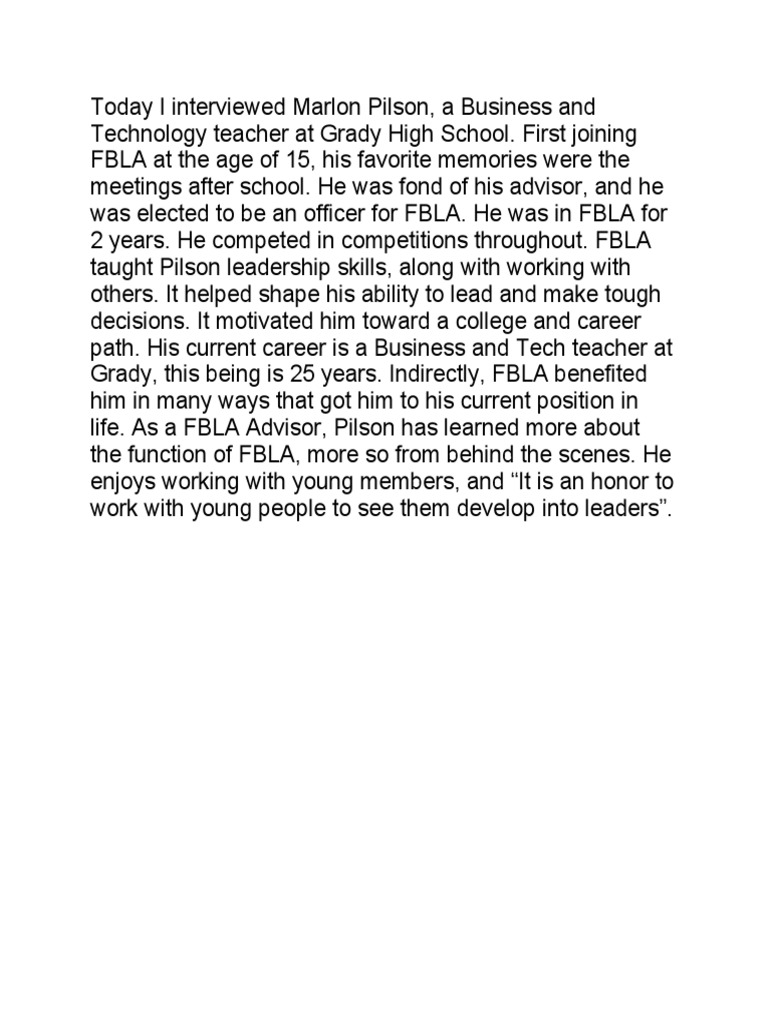 Inspiring Leadership: Pilson's FBLA Journey | PDF