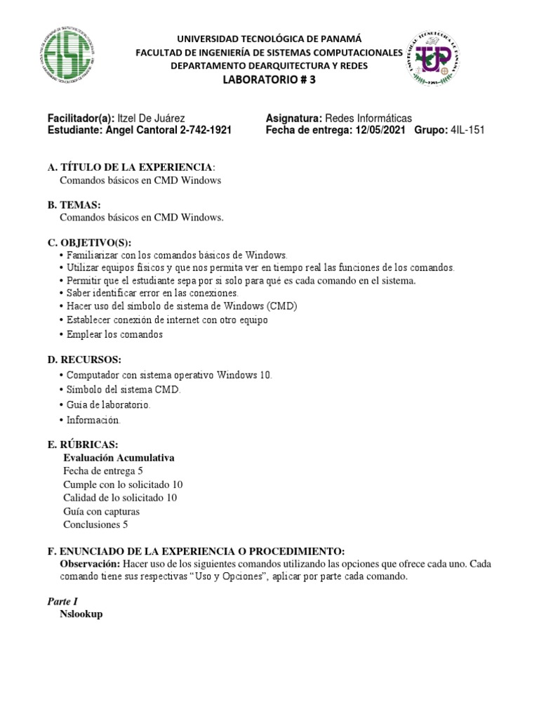 Lab#3-Comandos CMD de Windows - Redes | PDF | Dirección IP | sistema de ...