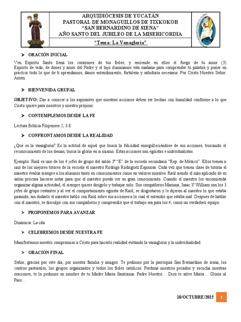 Tema La Vanagloria | PDF | María, madre de Jesús | Oración