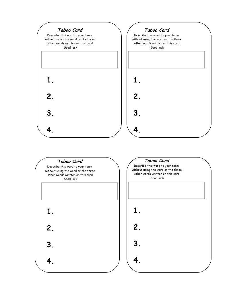 Printable Taboo Card Template | PDF