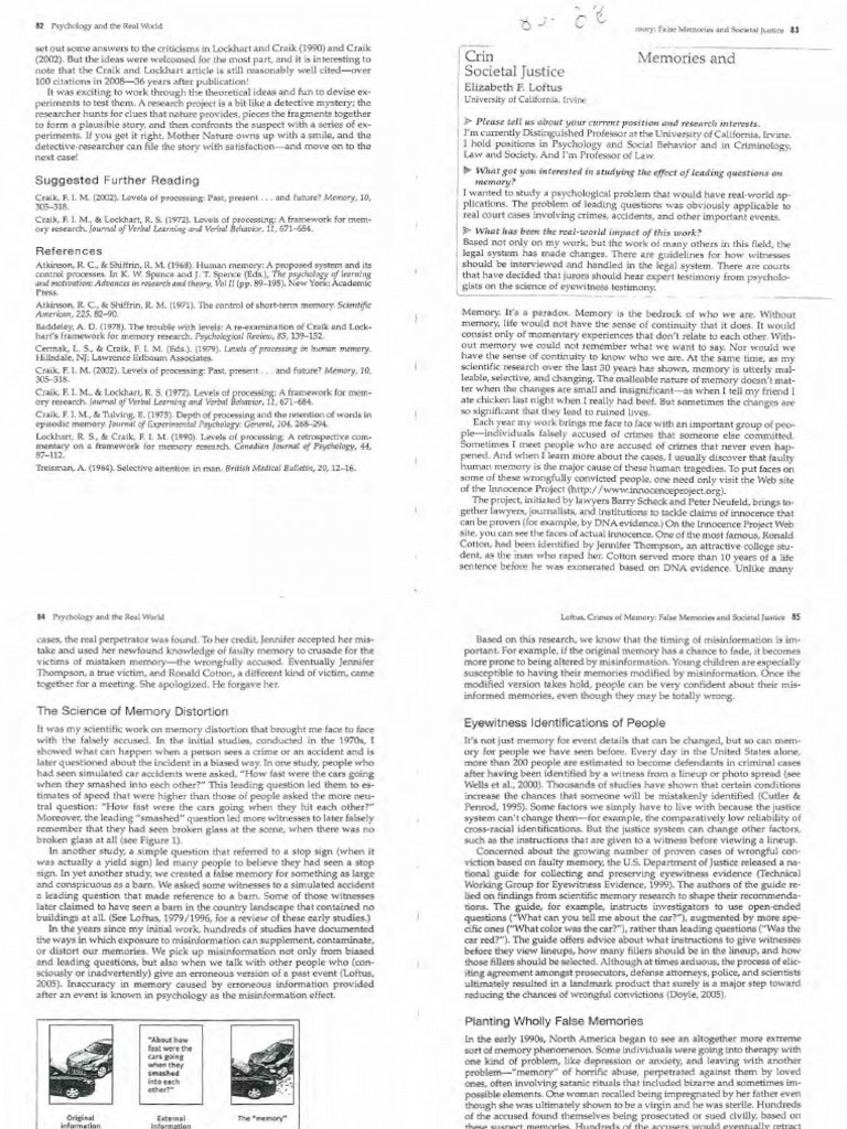 Loftus, E. (2011) Crimes of Memory - False Memories and - en Psychology ...