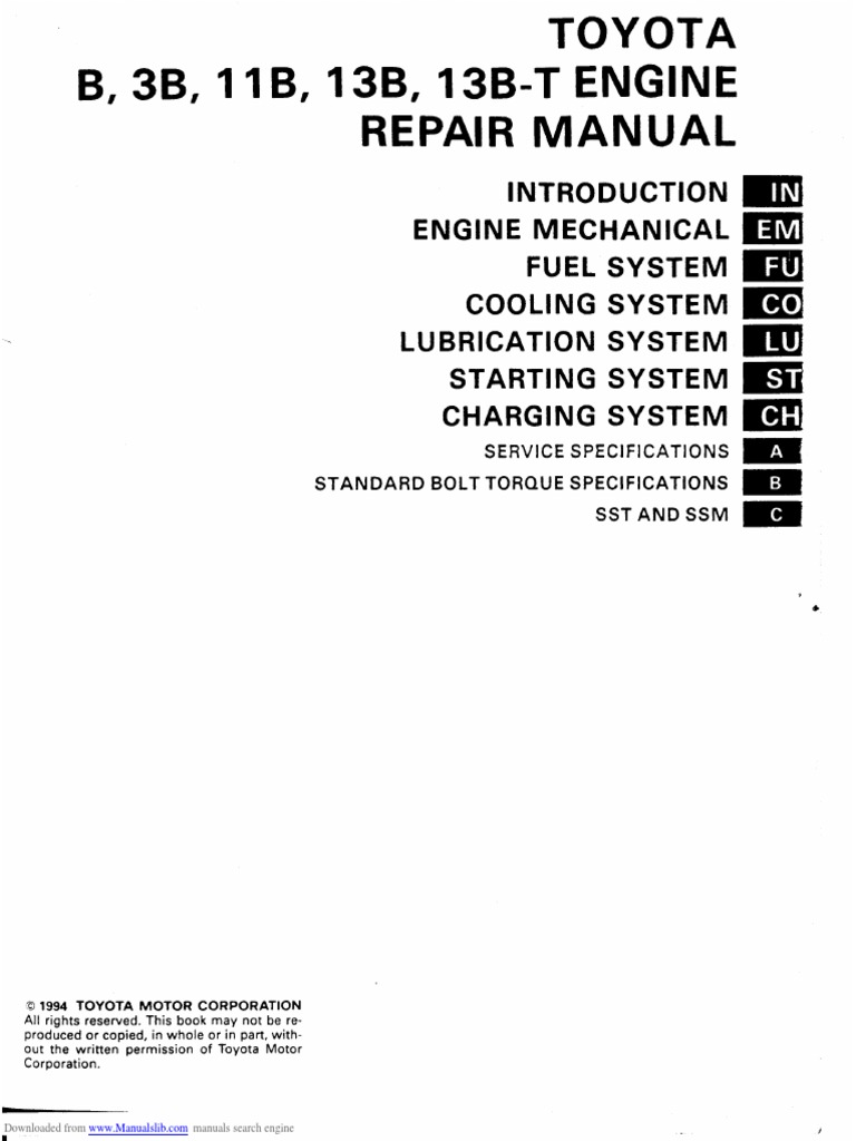 Toyota B 3B 11B 13B 13B-T Engine Repair Manual | PDF | Vehicle ...