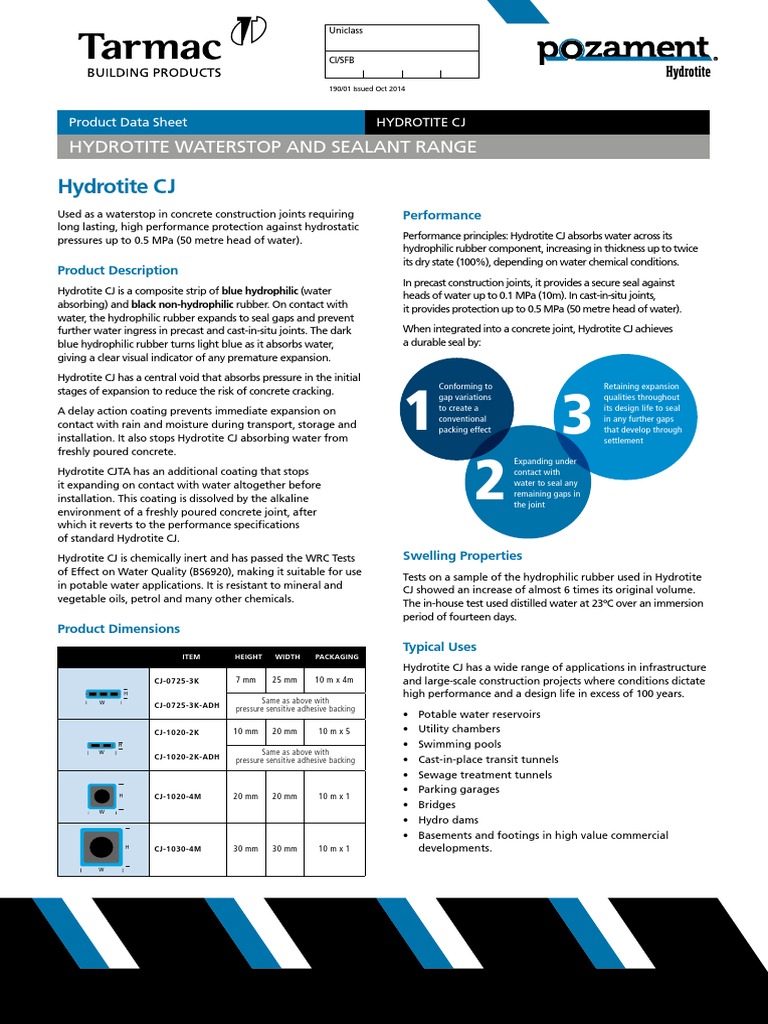 Hydrotite CJ Waterstop Data Sheet | PDF | Concrete | Water