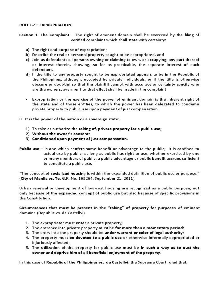 Rule 67 Expropriation | PDF | Just Compensation | Eminent Domain