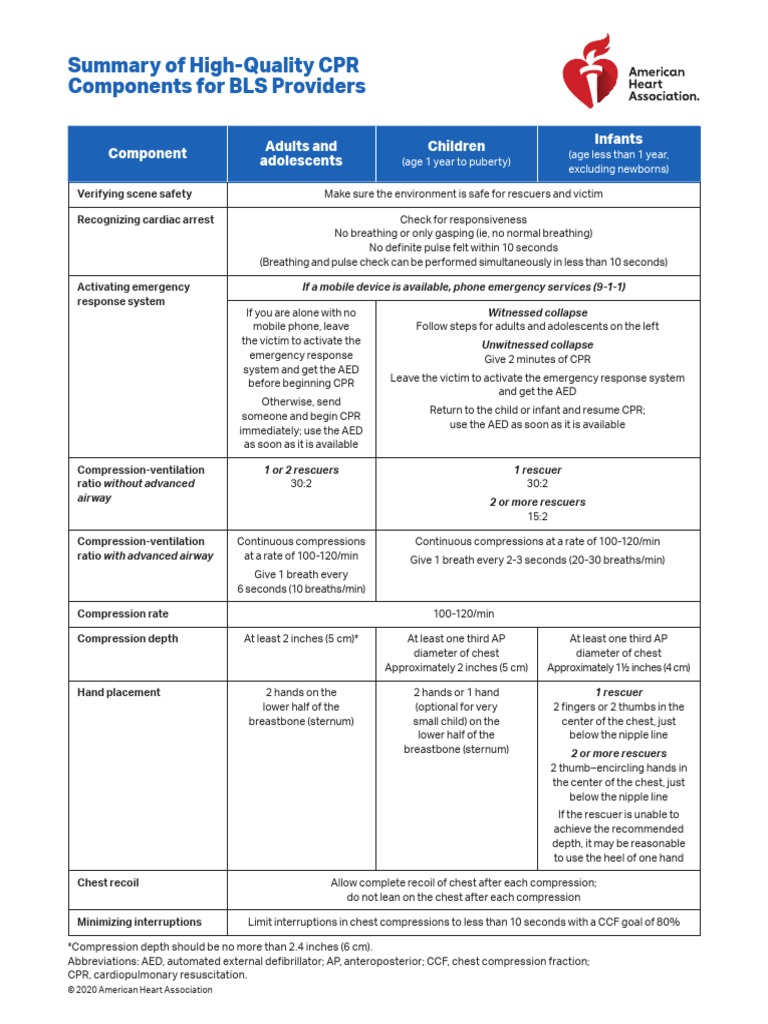 Summary of High-Quality CPR Components For BLS Providers: Component ...