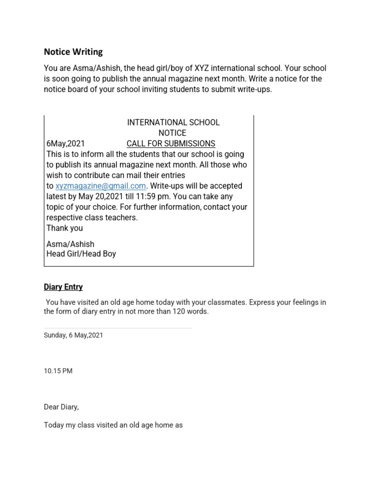 Notice and Diary Entry | PDF