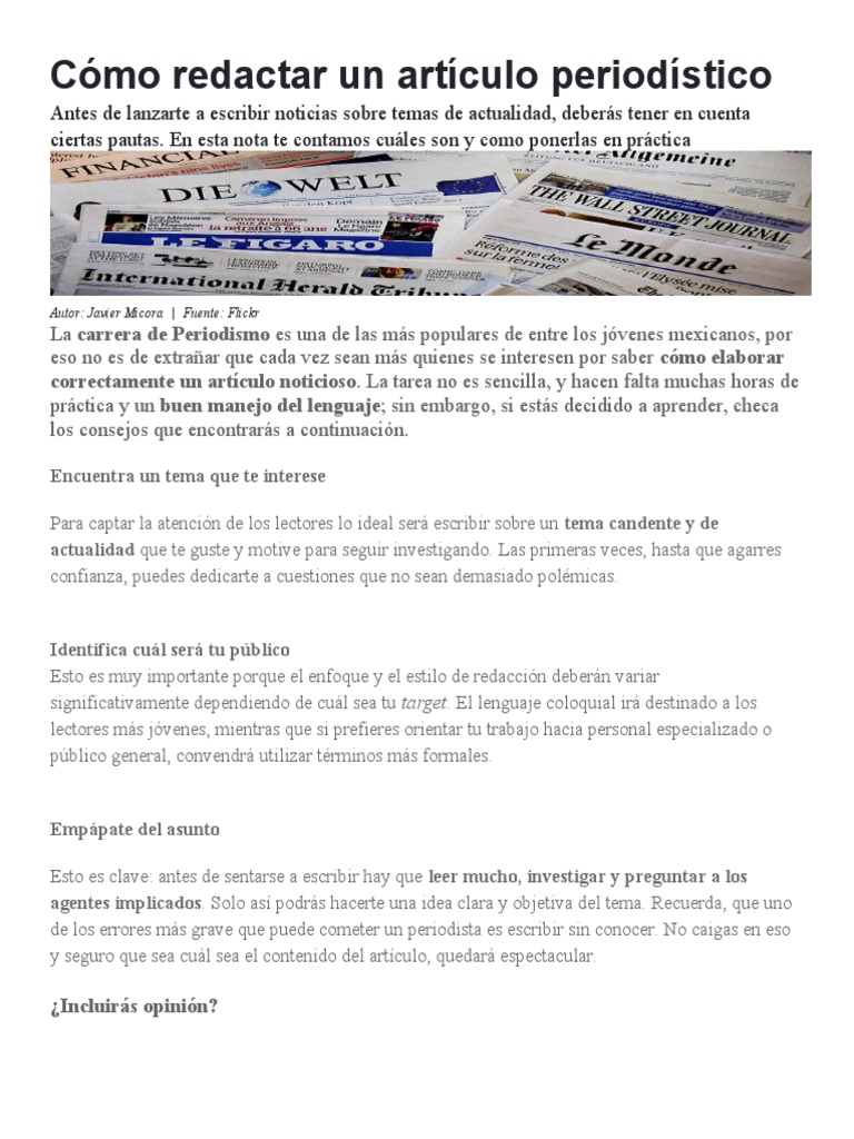 Cómo Redactar Un Artículo Periodístico | PDF | Comunicación | Idiomas