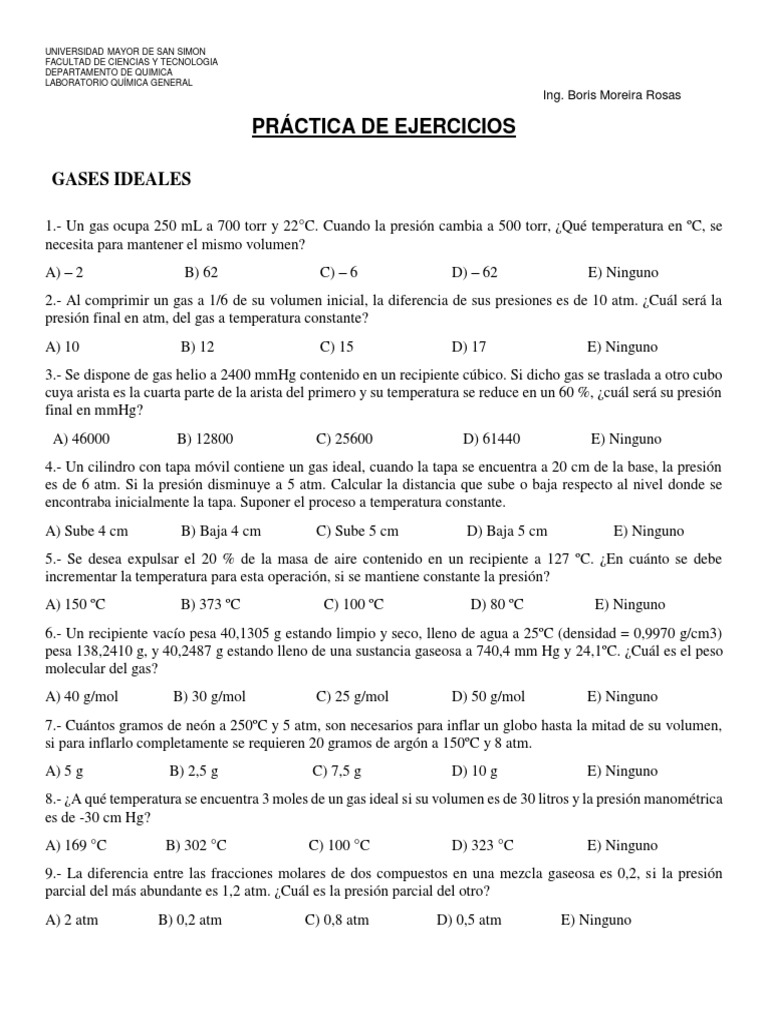 Práctica Gases Ideales | PDF | Gases | Mole (Unidad)