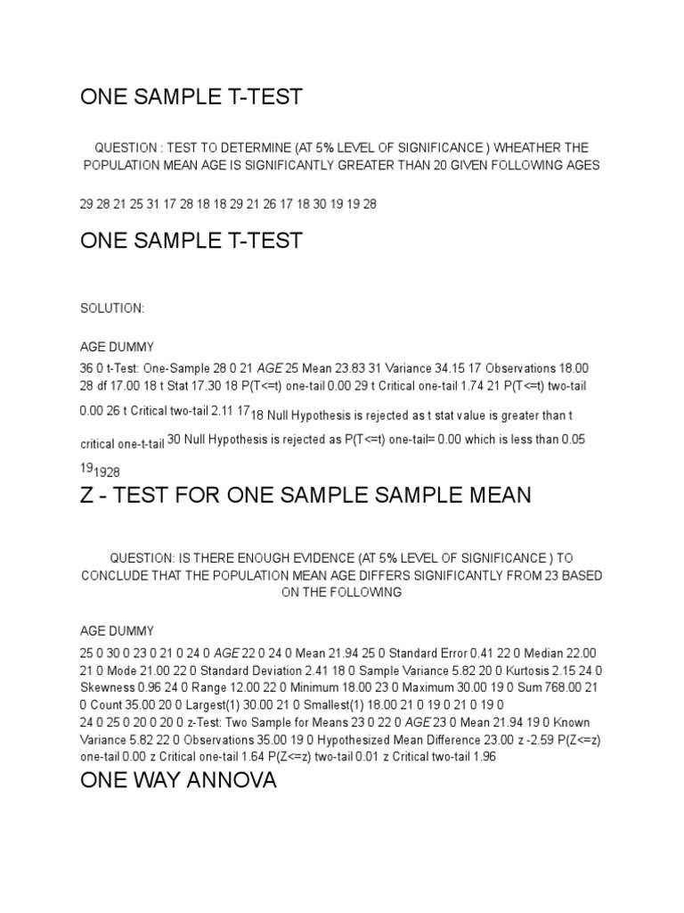 One Sample T-Test | PDF | Student's T Test | Analysis Of Variance