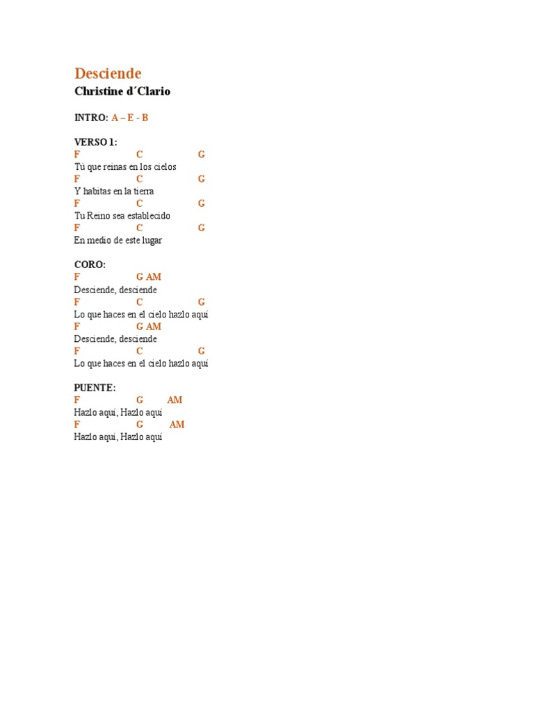 Acordes y letra de "Desciende" | PDF