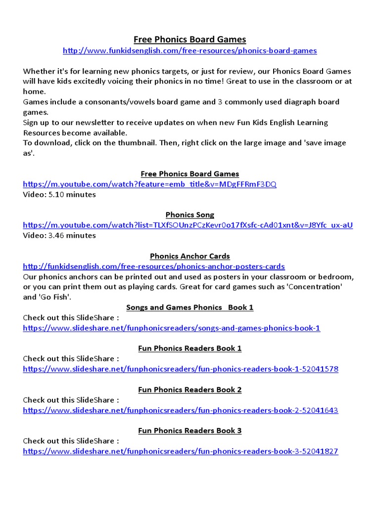 Free Phonics Board Games | PDF