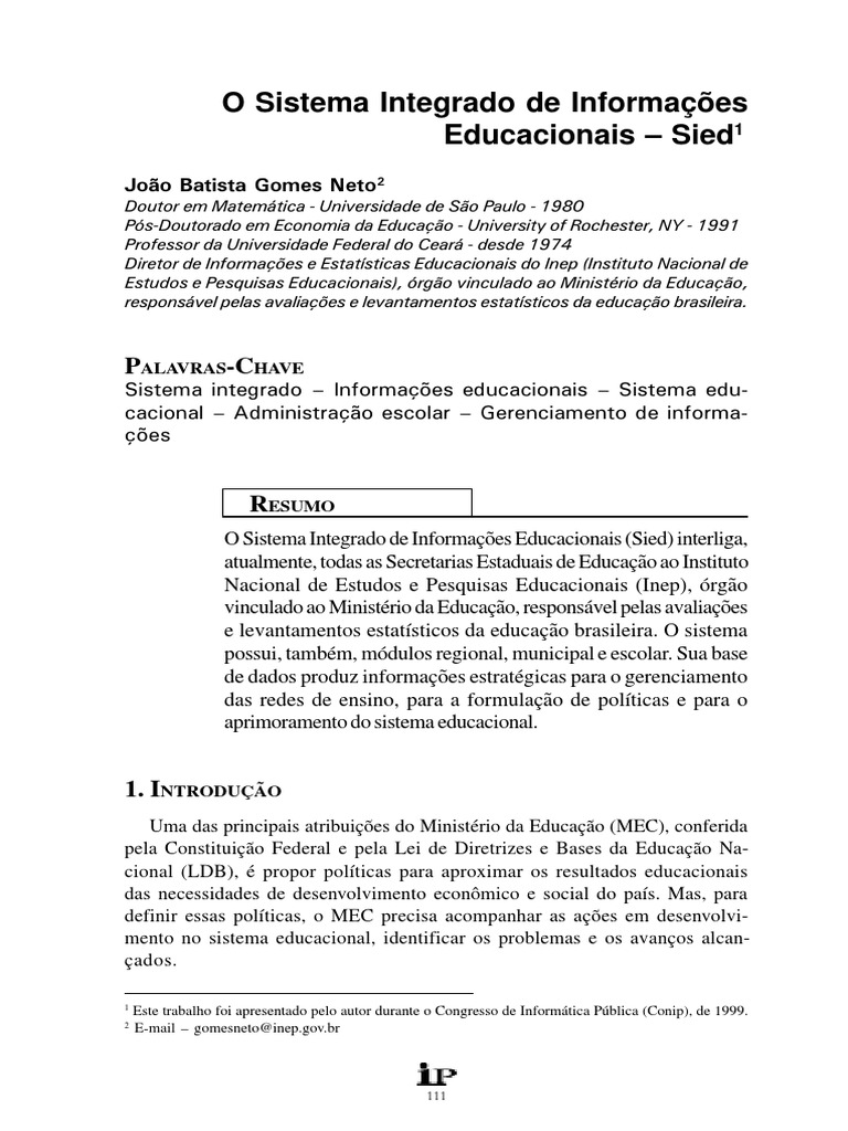 Sistema Integrado de Informacoes Educacionais Sied | PDF | São Paulo ...