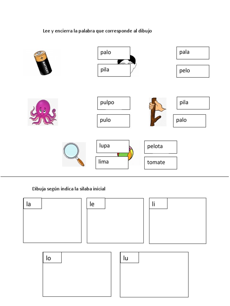 Lee y Encierra La Palabra Que Corresponde Al Dibujo | PDF