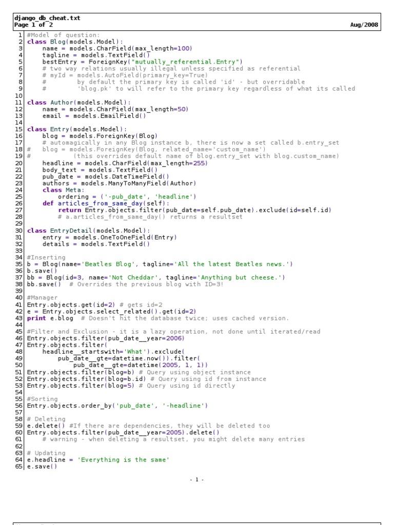 The Django Model Cheat Sheet | Software Engineering | Data Management ...