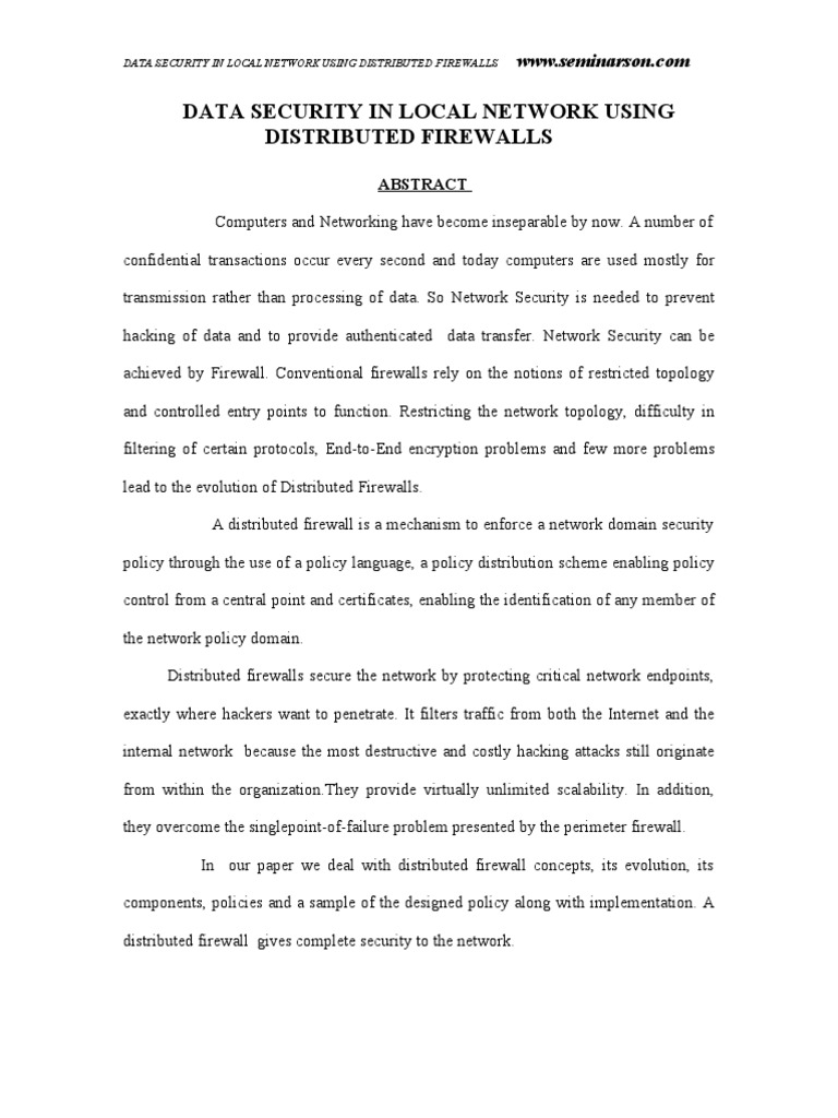 Data Security In Local Network Using Distributed Firewall Pdf Firewall Computing