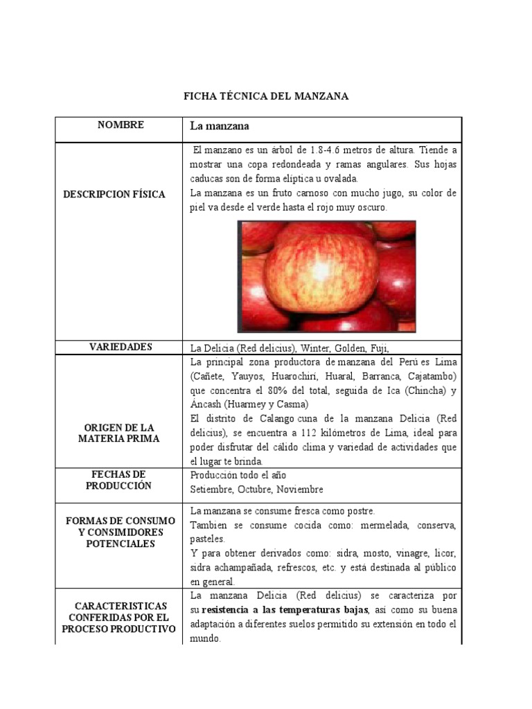 Ficha Técnica de La Manzana | PDF | manzana | Alimentos