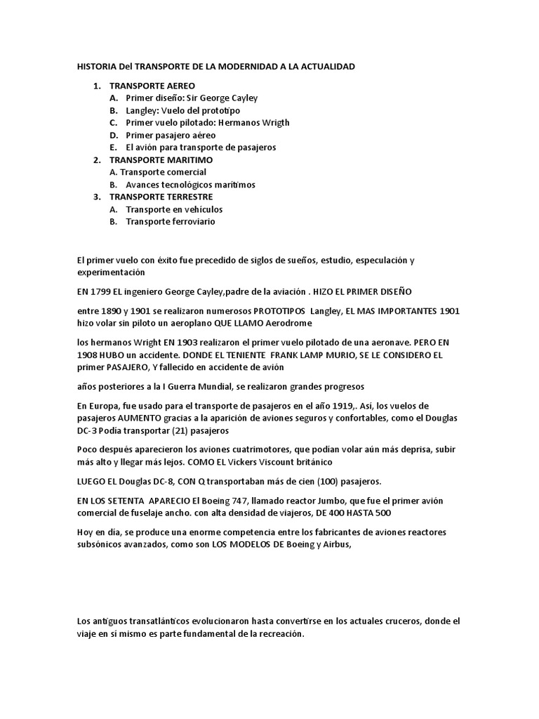 Evolución del Transporte Aéreo | PDF | Transporte ferroviario | Avión
