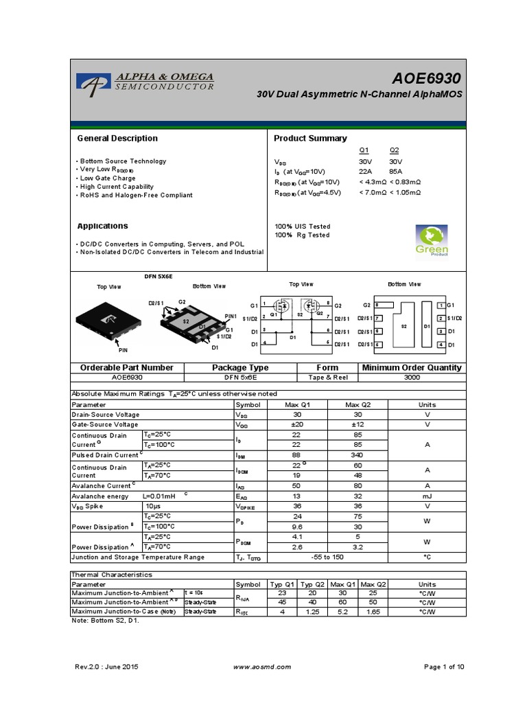 General Description Product Summary: 30V Dual Asymmetric N-Channel ...