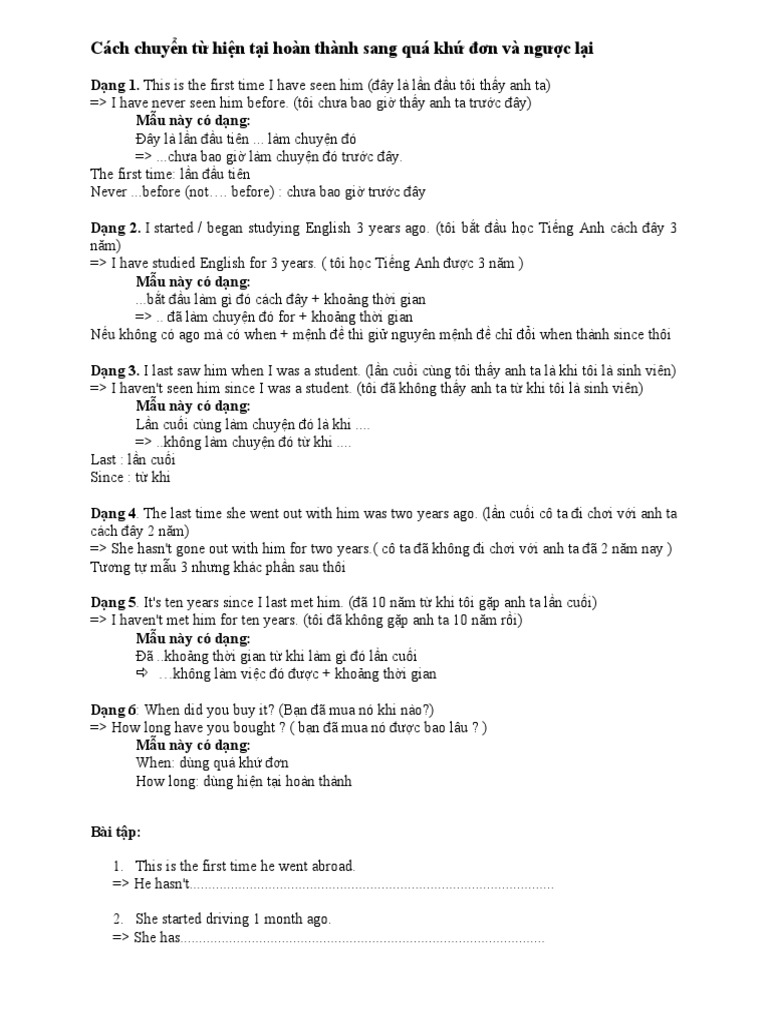 Sentence Transformation-Simple Past and Present Perfect | PDF
